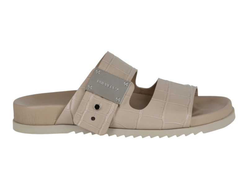 Burberry Croc-Embossed Olympia Slides Light Beige (Women's) - 8054284 - US