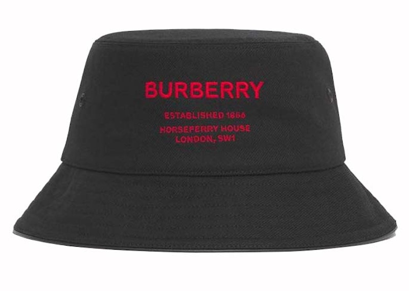 Burberry Horseferry Motif Cotton Bucket Hat Black/Red Men's - US