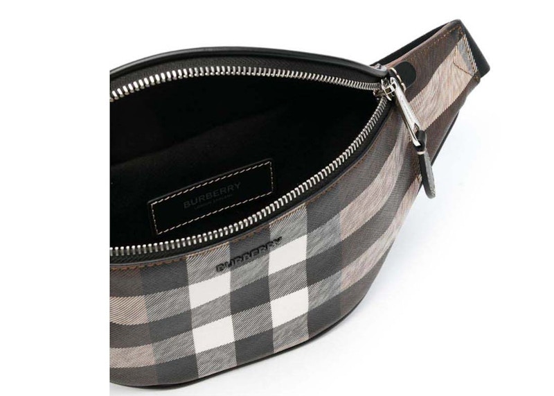 Burberry Mini Cason Checked Belt bag Dark Brown in Canvas with Silver ...