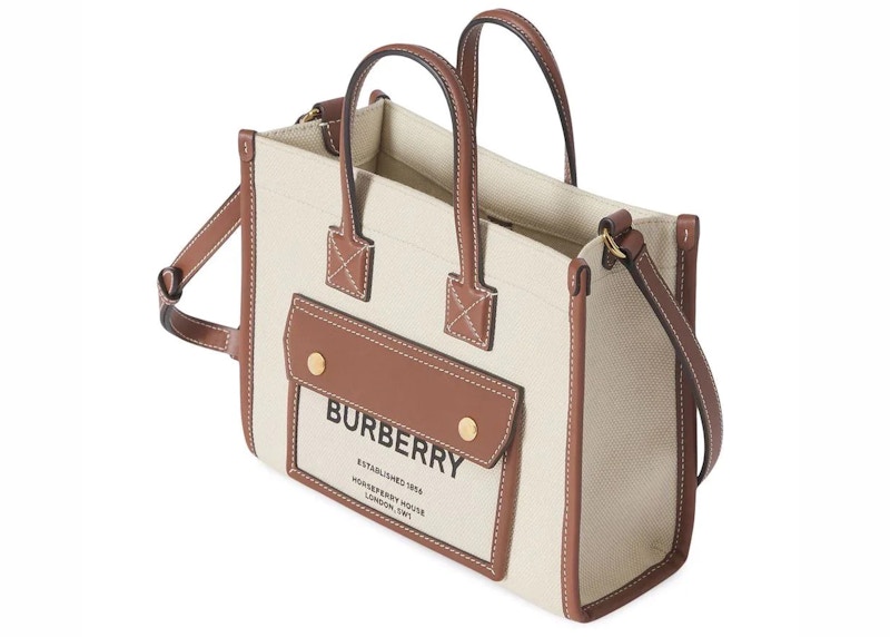 Burberry Mini Two-Tone Canvas Freya Tote Bag Natural/Tan in Canvas with ...