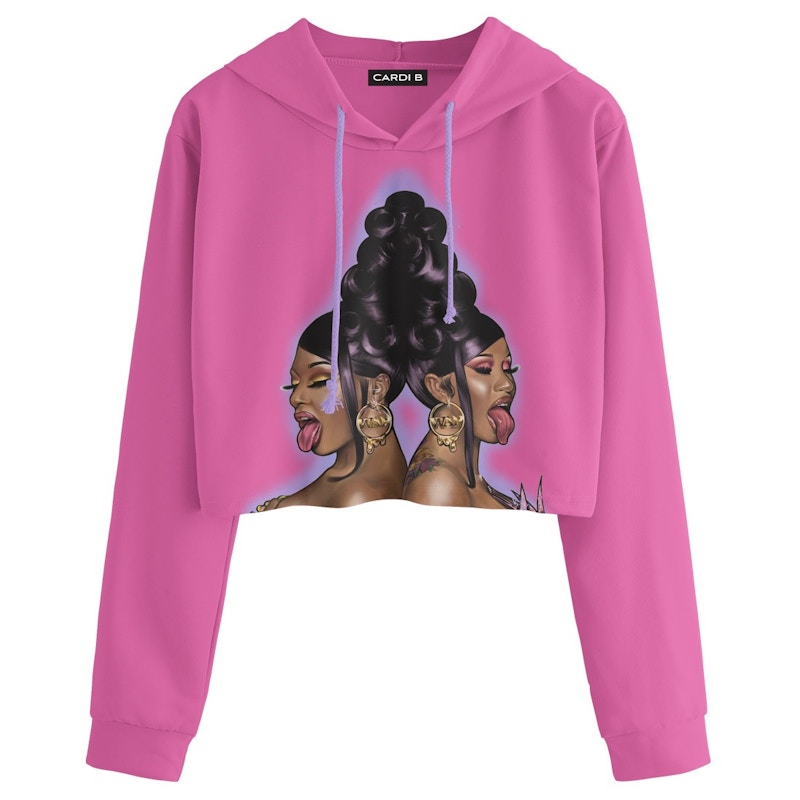 Cardi B WAP Air Brush Crop Top Hoodie Pink - US