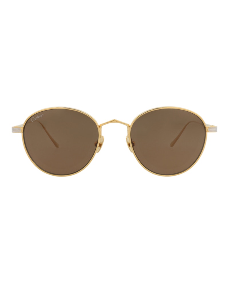 Cartier Round-Frame Titanium Sunglasses Gold Gold Brown (CT0009S ...