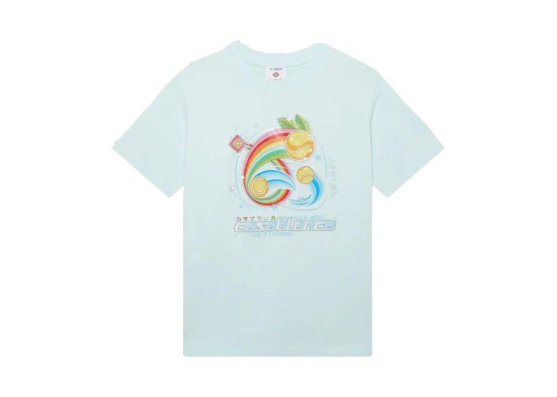 Casablanca Manga Tennix Ball Printed T-shirt Pale Blue Men's - US