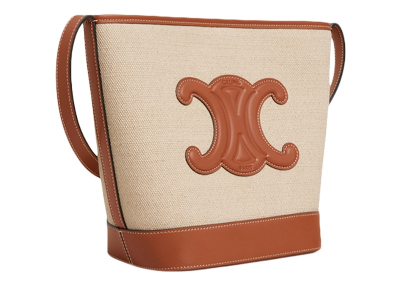 Celine Bucket Cuir Bag Small Triomphe Embroidery Natural/Tan in Textile ...