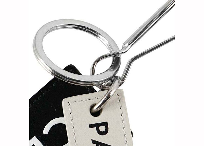 Celine Celine Paris Tag Keyring Black/White in Leather with Silver-tone ...