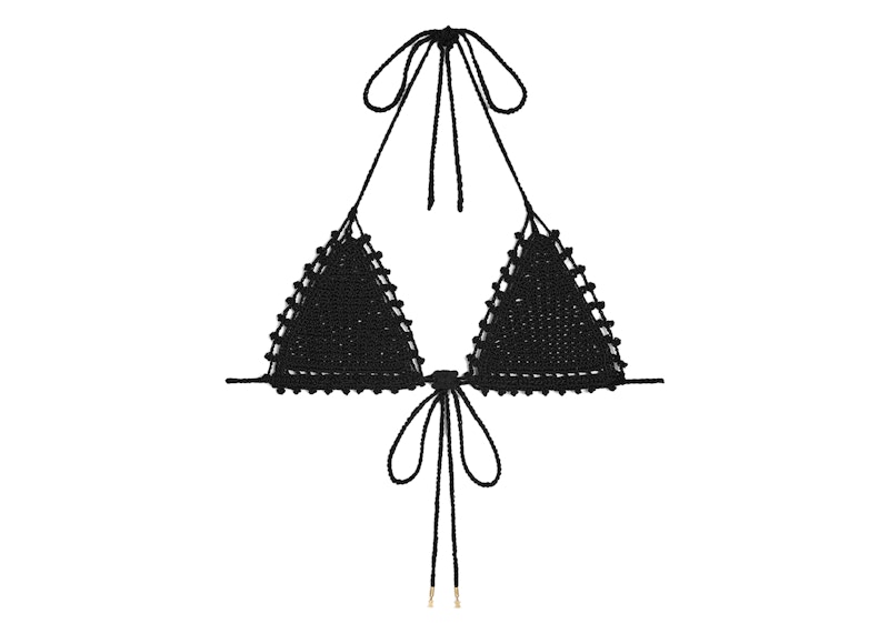 Celine Crocheted Cotton Triangle Top Black - US