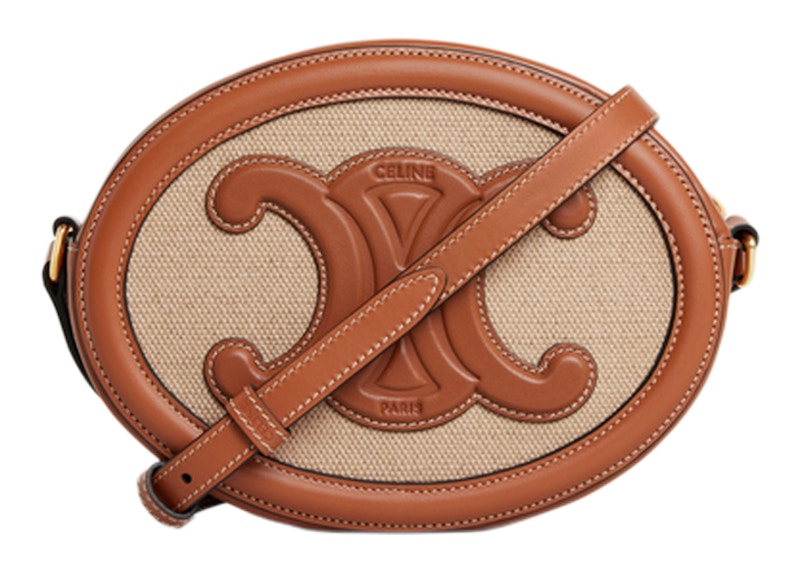 Celine Crossbody Oval Cuir Purse Triomphe Embroidery Natural/Tan in ...