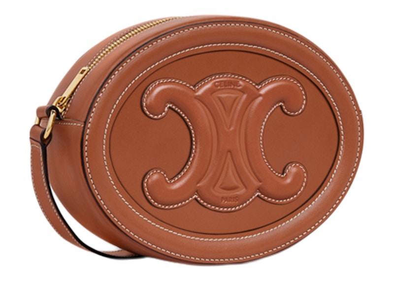 Celine Crossbody Oval Cuir Purse Triomphe Embroidery Tan in Smooth ...