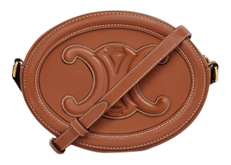 Celine Crossbody Oval Cuir Purse Triomphe Embroidery Tan in Smooth ...