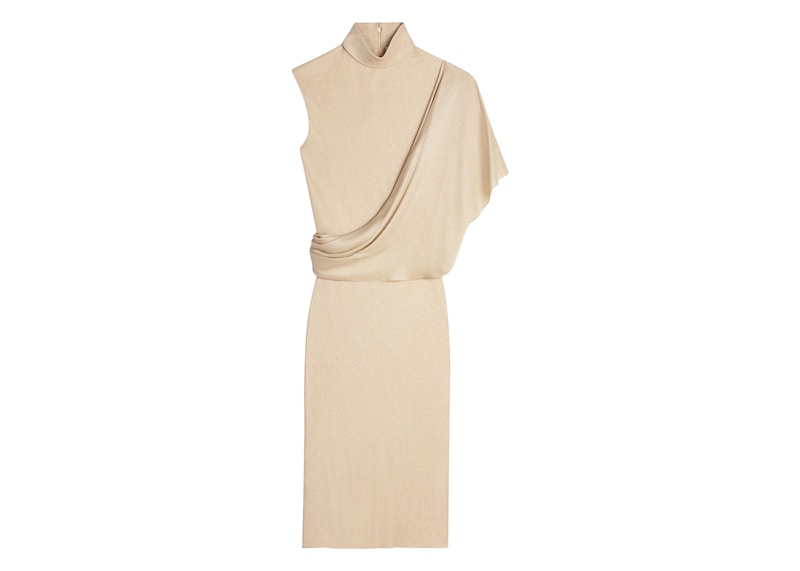 Celine Draped Shiny Viscose Dress Champagne - US