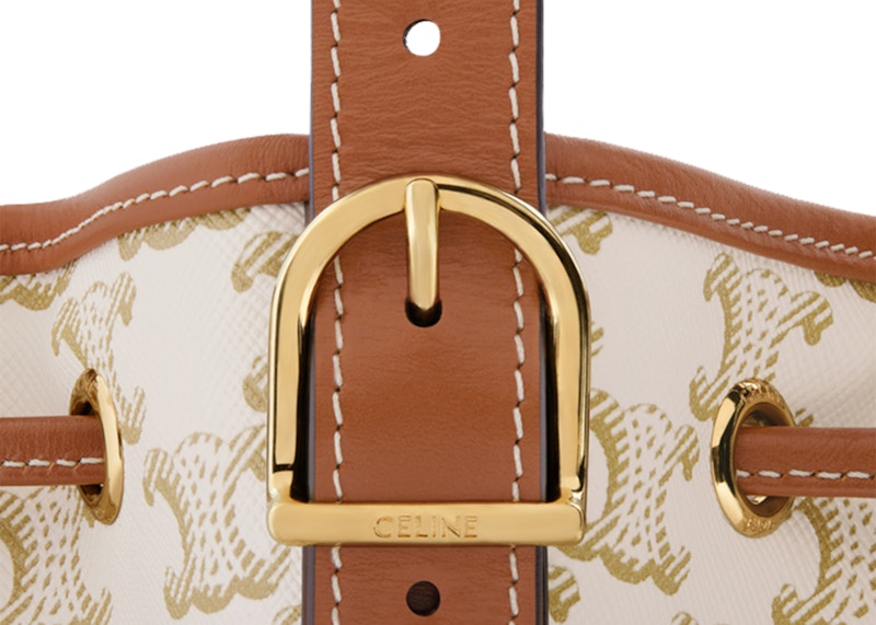 Celine Drawstring Bag Small Triomphe White in Coated Canvas/Calfskin ...