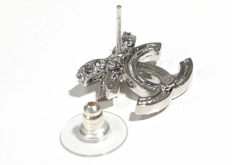 Chanel Bow Tie CC Logo Earrings Silver (ABA922) in Metal with Silver ...