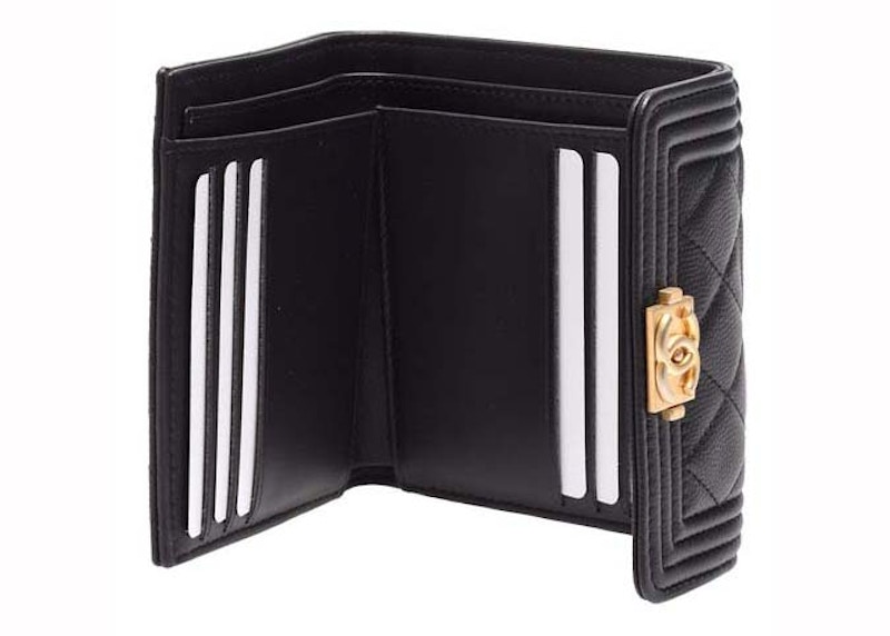 Chanel Boy Small Flap Wallet Black (A80734) in Calfskin with Gold-tone - US