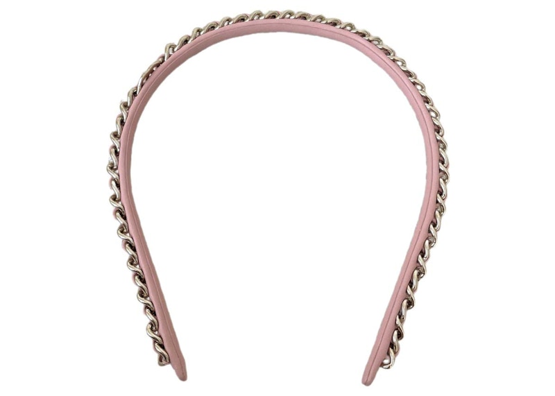 Chanel CC Logo Leather Chain Headband Pink in Leather with Gold-tone - GB