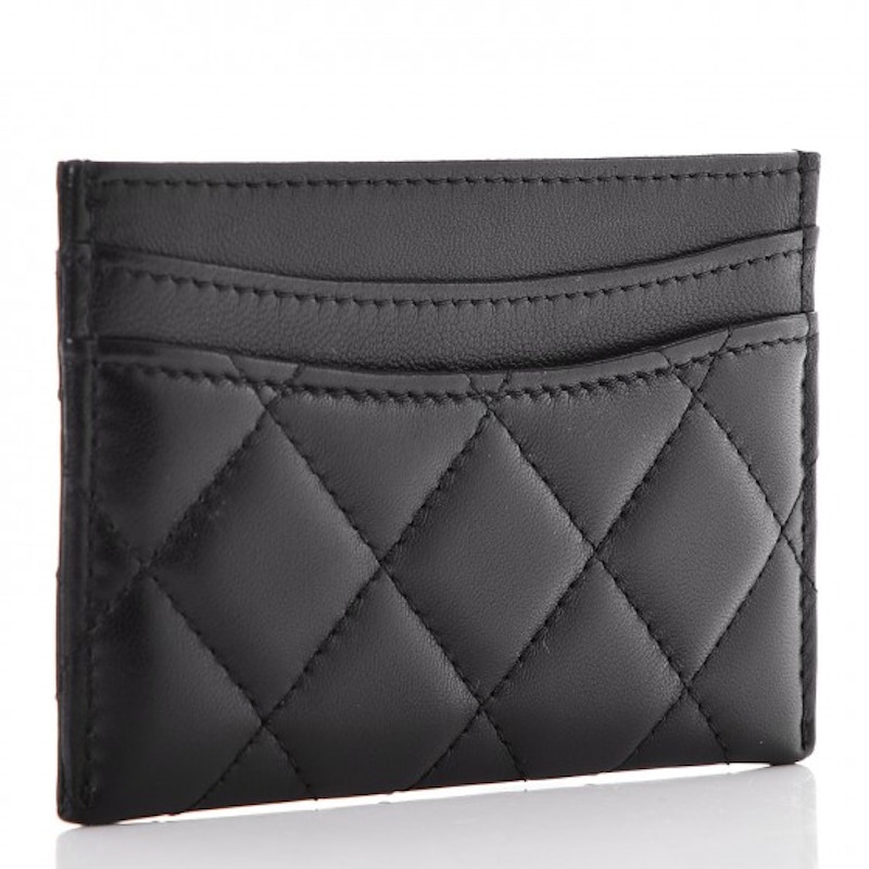 Chanel Card Holder Quilted Diamond Lambskin Black in Lambskin with Gold ...