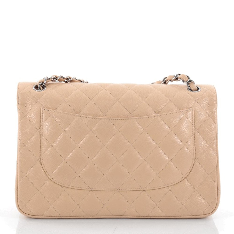 Chanel Double Classic Flap Quilted Diamond Medium Light Beige in Caviar ...