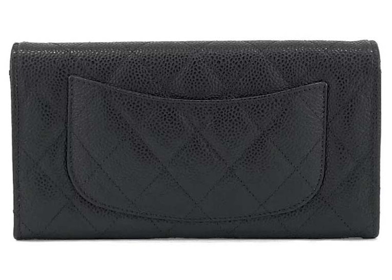 Chanel Classic Flap Long Wallet Black (AP0241) in Calfskin with Silver ...