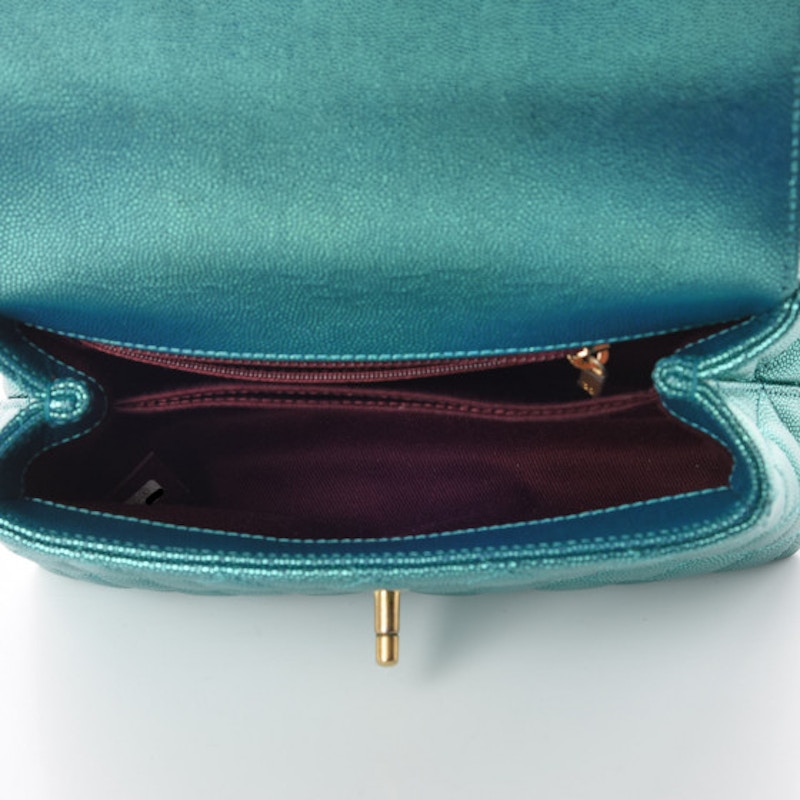 Chanel Coco Handle Flap Quilted Metallic Caviar Gold-tone Mini ...