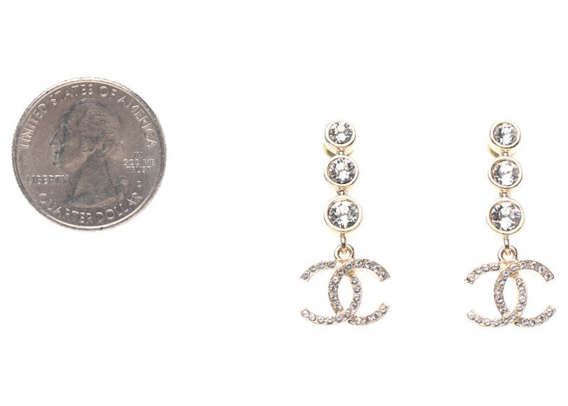Chanel Crystal CC Drop Earrings Gold in Gold Metal - US