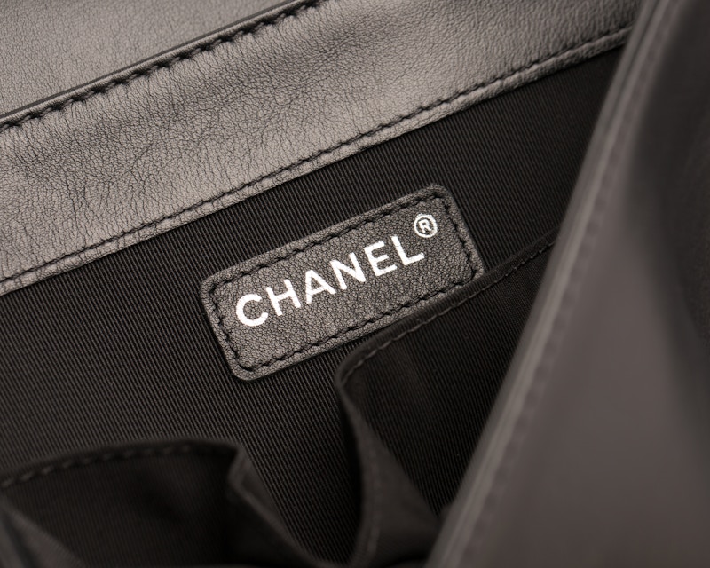 Chanel Enchained Boy Flap Calfskin Ruthenium Large Black - US