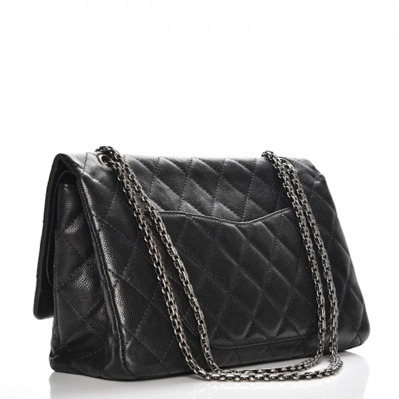 Chanel Reissue 2.55 Flap Quilted Diamond 227 Black in Caviar with Dark ...