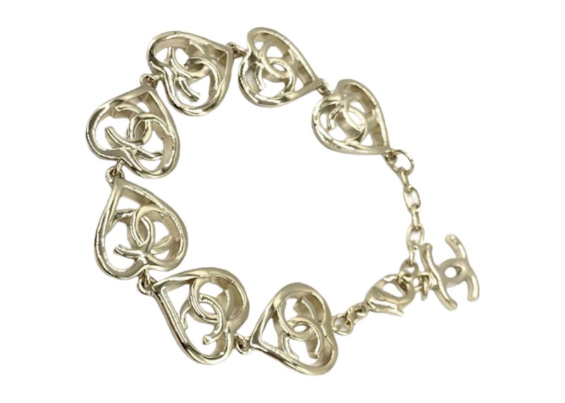 Chanel Heart Shape CC Logo Bracelet Gold (AB7887) in Metal with Gold ...