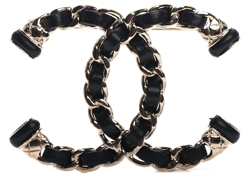 Chanel Lambskin Chain CC Brooch Black Gold in Gold Metal - US