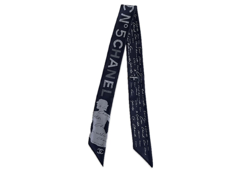 Chanel No.5 Twilly Mini Scarf Black/Grey in Silk - GB