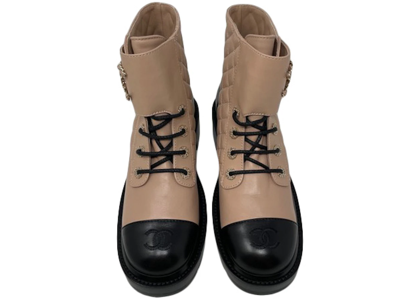Chanel Quilted Lace Up Combat Boot Beige Leather - G36424 X56232 K3087 - US Chanel Quilted Lace Up Combat Boot Beige Leather - G36424 X56232 K3087 - US