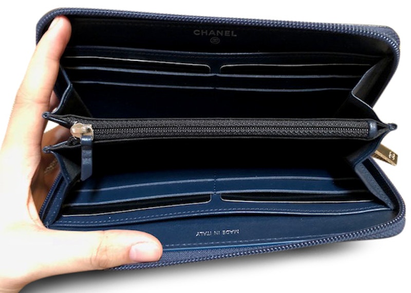 Chanel Timeless Zip Long Wallet Caviar Silver-tone Navy in Caviar ...