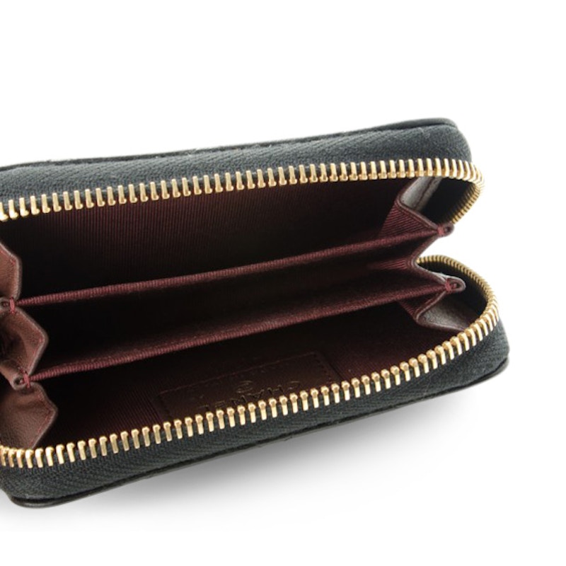 Chanel Zip Around Coin Purse Wallet Quilted Lambskin Gold-tone Black in ...