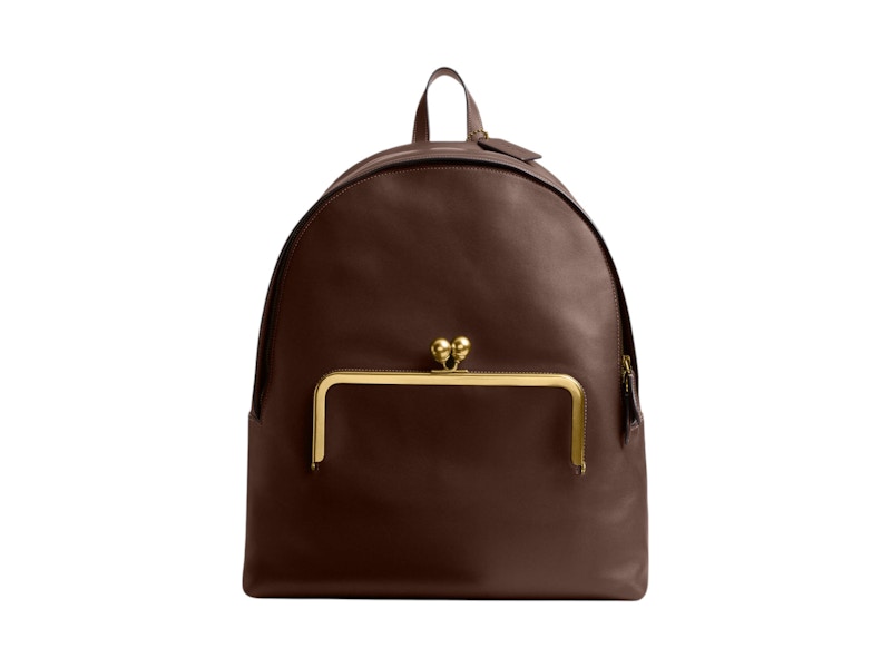 Coach Kisslock Frame Backpack Brass/Dark Brown in Leather with Brass ...