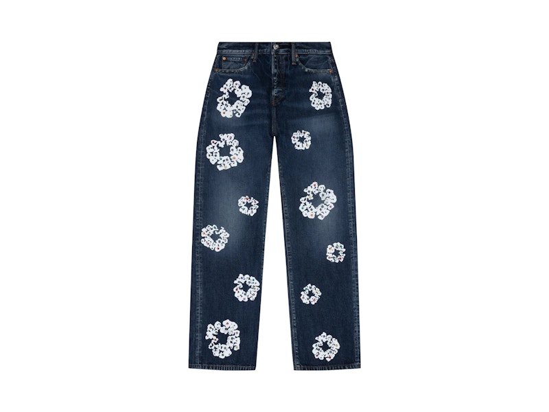 Denim Tears Baggy Rhinestone Cotton Wreath Denim Pant Dark Wash Men's ...