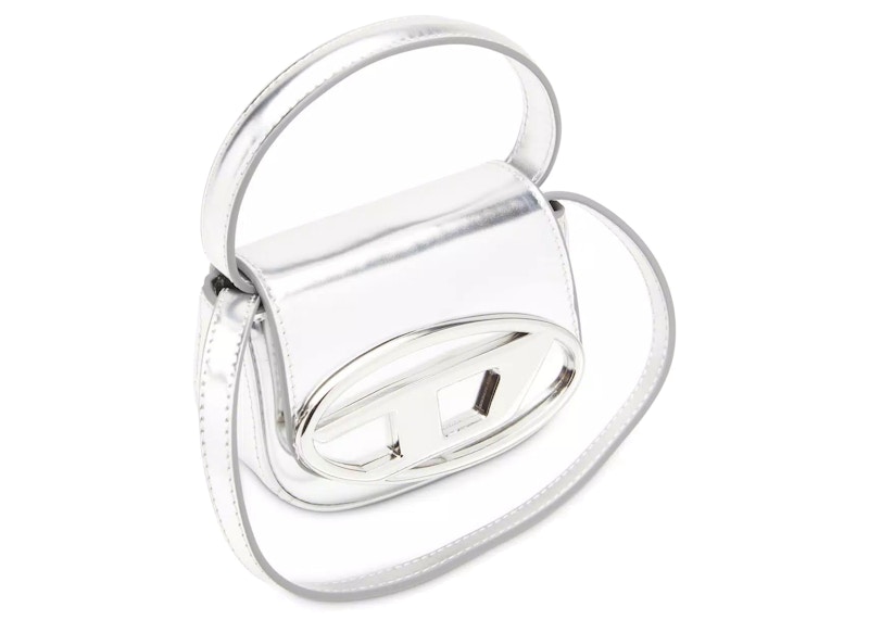 Diesel 1DR XS Mini Bag with D Plaque Silver in Mirrored Leather with ...