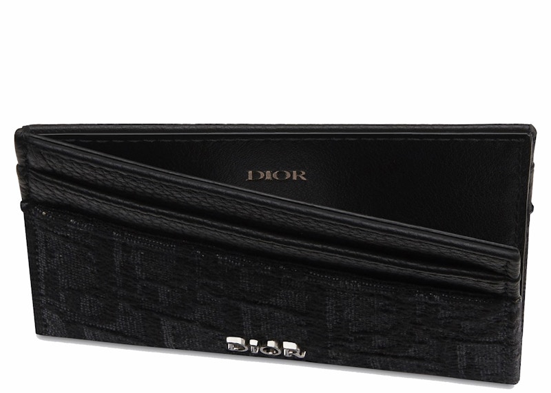 Dior Card Holder Oblique Jacquard Black in Leather with Silver-tone - US