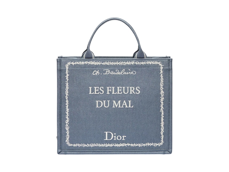 Dior Medium Les Fleurs Du Mal Book Tote with Strap Blue/White - US