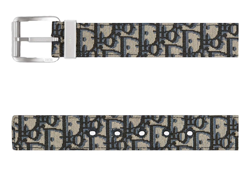 Dior Oblique Jacquard Belt Beige/Black in Leather with Silver-tone - US