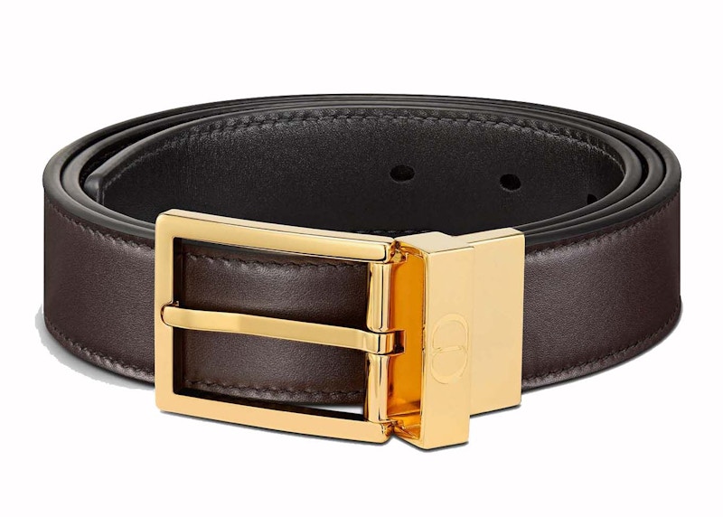 Dior Reversible Smooth Calfskin Leather Belt Brown/Black in Leather with Gold-tone - US