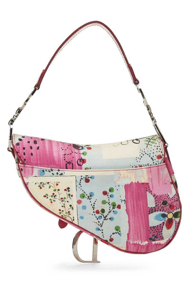 Dior Saddle Bag Filth Print Pink White in Canvas/Leather with SIlver ...