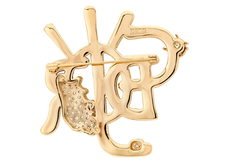 Dior x CACTUS JACK Brooch Gold/White in Gold Finished Brass - US
