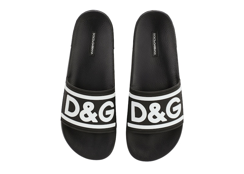 Dolce & Gabbana Beachwear Sliders Double DG Logo Black White Men's ...