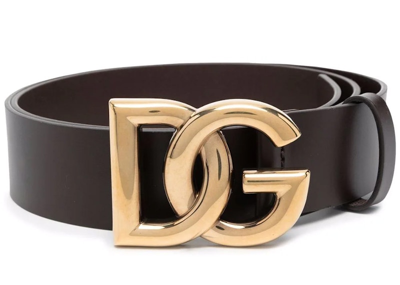 Dolce & Gabbana DG Logo Belt Brown in Leather with Gold-tone - US