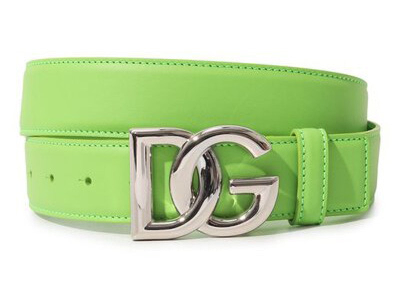 Dolce & Gabbana DG Logo Belt Green in Leather with Silver-tone - US