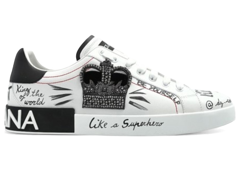 Dolce & Gabbana Portofino Sneaker Rhinestone Crown White Black Men's ...