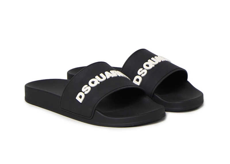 Dsquared2 Logo Pool Slides Black White Black Men's - FFM002317205013 - US