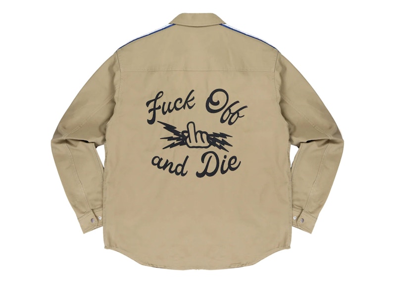FTP Logo Tape Zip Up Work Shirt Khaki Men's - FW23 - US