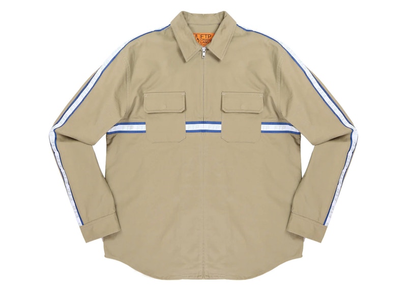 FTP Logo Tape Zip Up Work Shirt Khaki Men's - FW23 - US