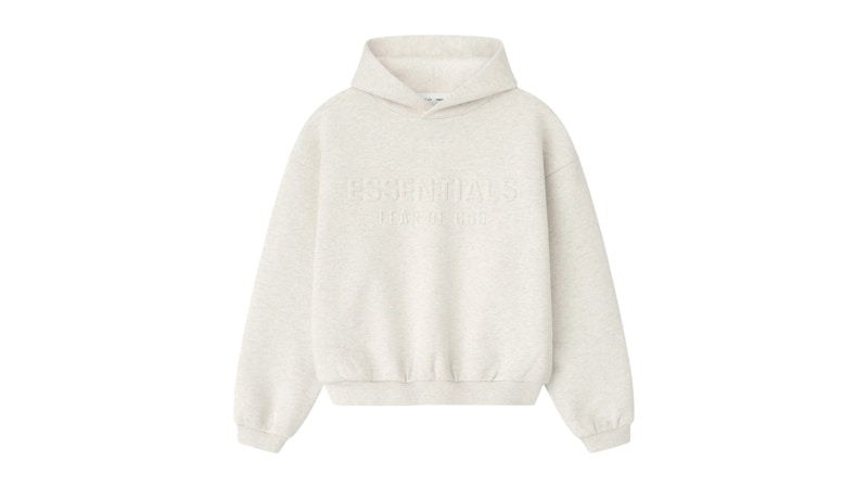 Fear of God Essentials Kids Embossed Classic Hoodie Oatmeal Heather ...