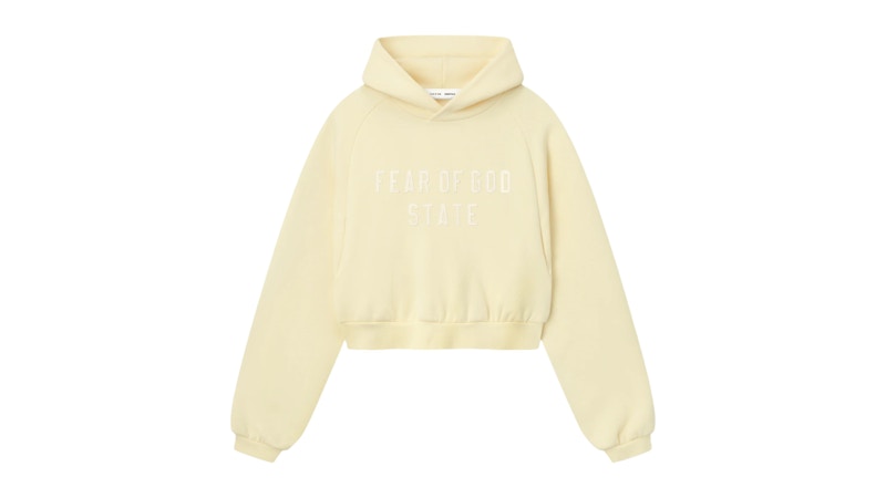 Fear of God Essentials Womens Modern Fleece Raglan Hoodie Garden Yellow ...