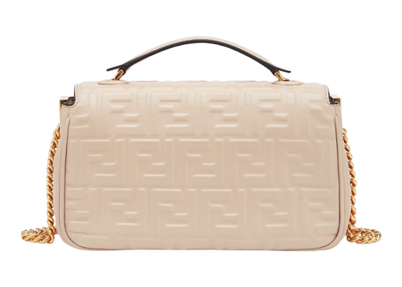 Fendi Chain Baguette Midi 3D FF Motif Light Gray in Lamb Leather with ...